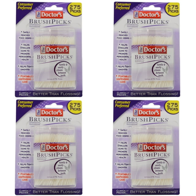 The Doctor's BrushPicks Interdental Toothpicks, 1,100 Picks, 4 Pack of ...