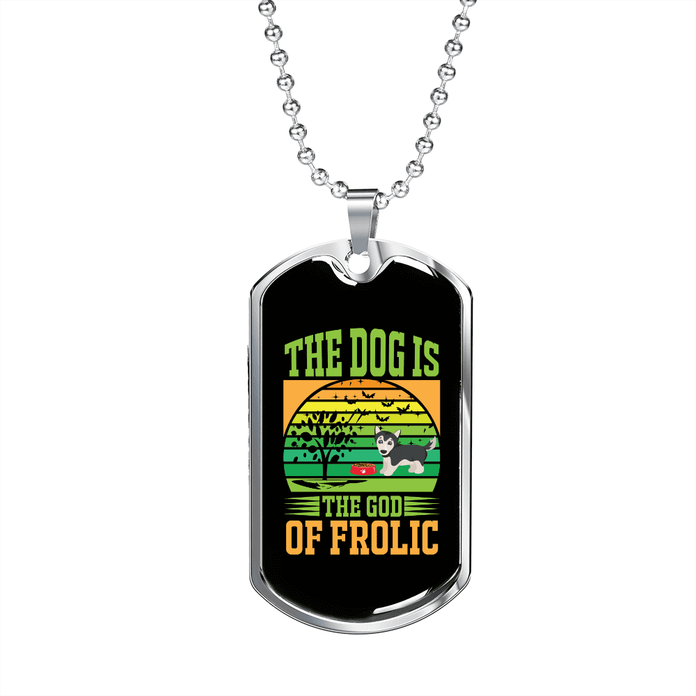 The Dog is Frolic Green Necklace Stainless Steel or 18k Gold Dog Tag 24 ...