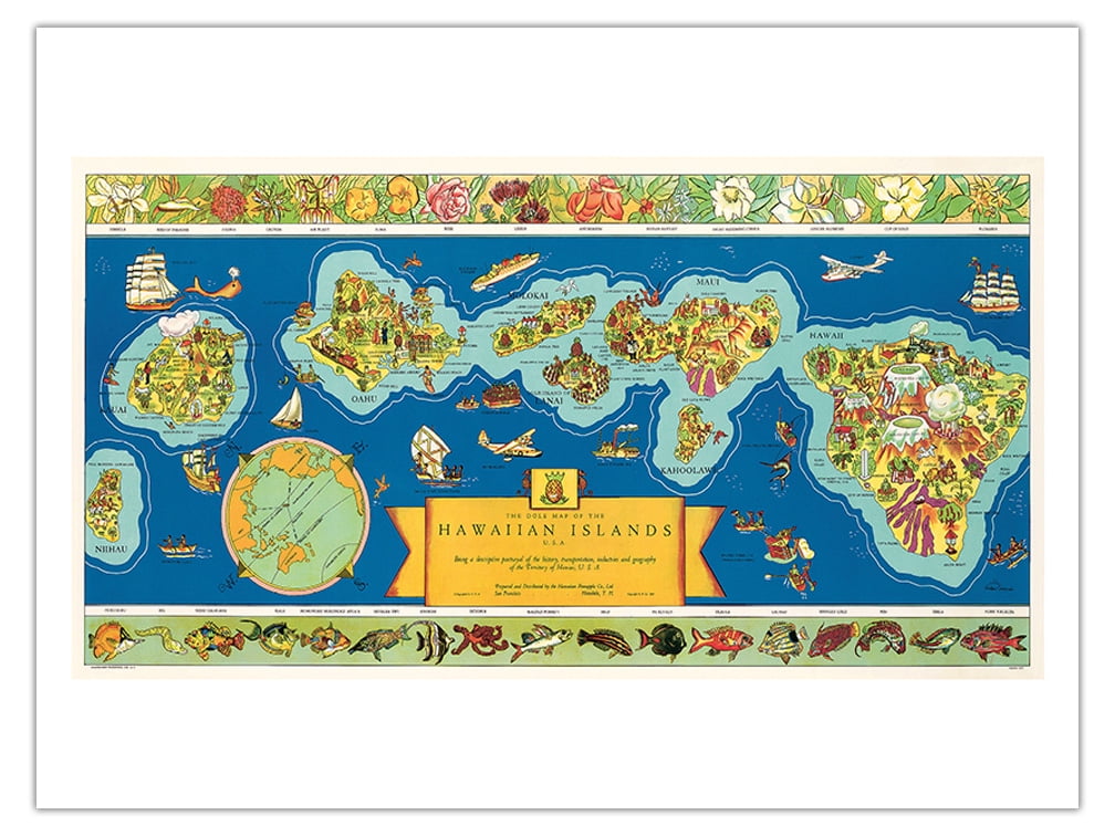 The Dole Map of The Hawaiian Islands U.S.A. - Territory of Hawaii ...