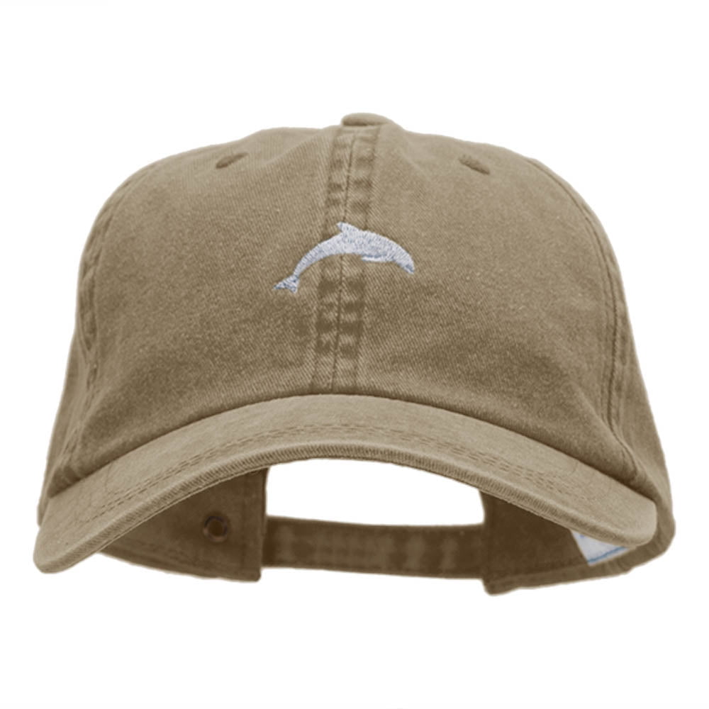 The Dolphin Embroidered Pigment Dyed Wash Caps - Khaki OSFM - Walmart.com
