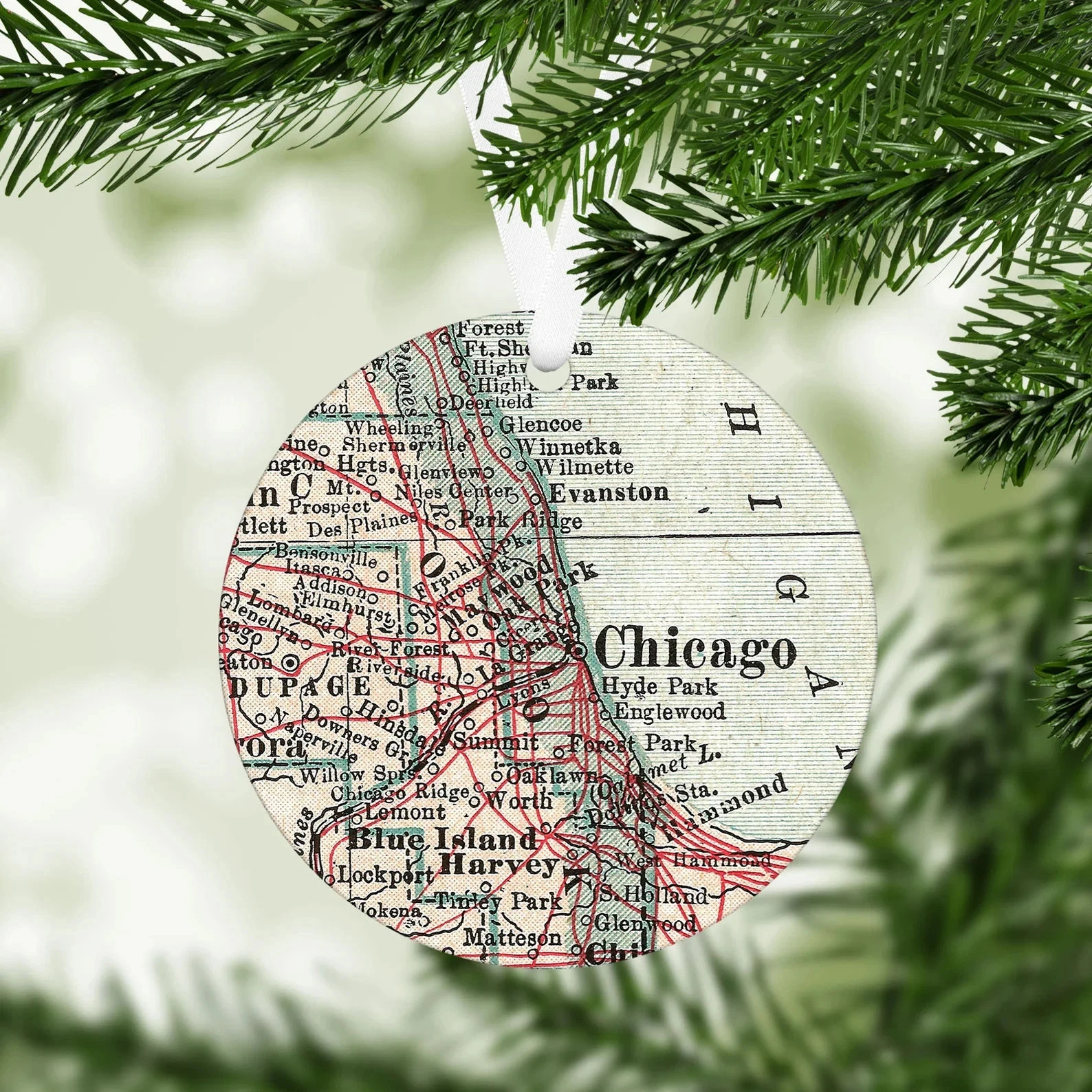 The Dreamy Den Chicago Map Christmas Ornament Map Ornament Hostess Gift ...