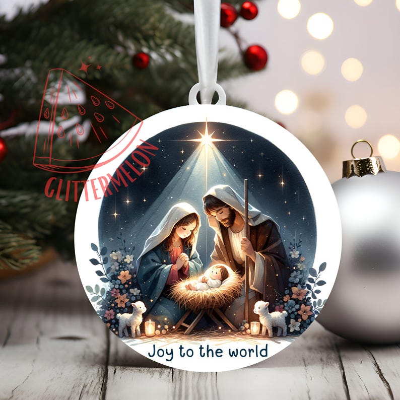 The Dreamy Den Nativity Christmas Ornament Joy To The World Holy Family ...
