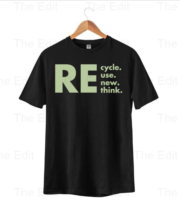 The Edit Re-cycle Reuse Renew Rethink T-shirt with eco-friendly message ...