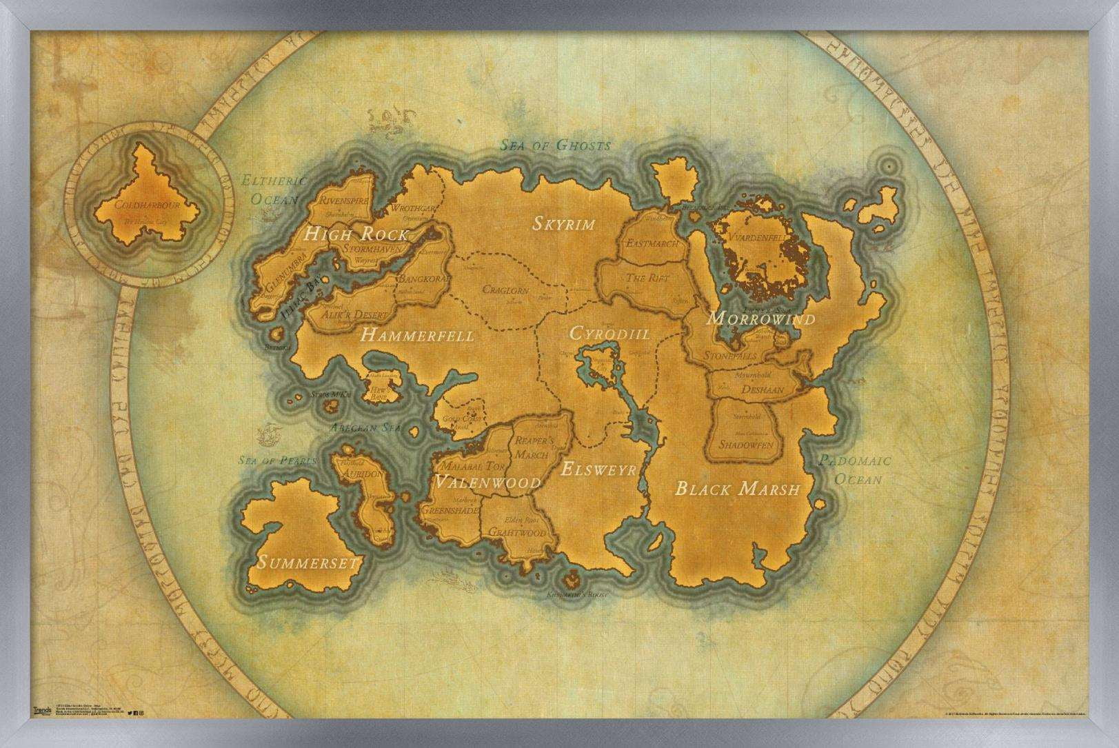 The Elder Scrolls: Online - Map Wall Poster, 14.725" x 22.375" Framed ...