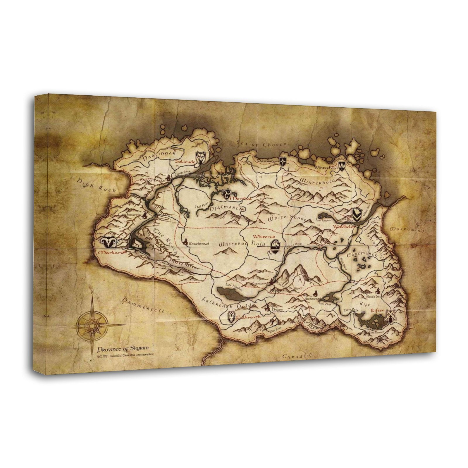 The Elder Scrolls V Skyrim Game Map Canvas Poster Wall Art Picture ...