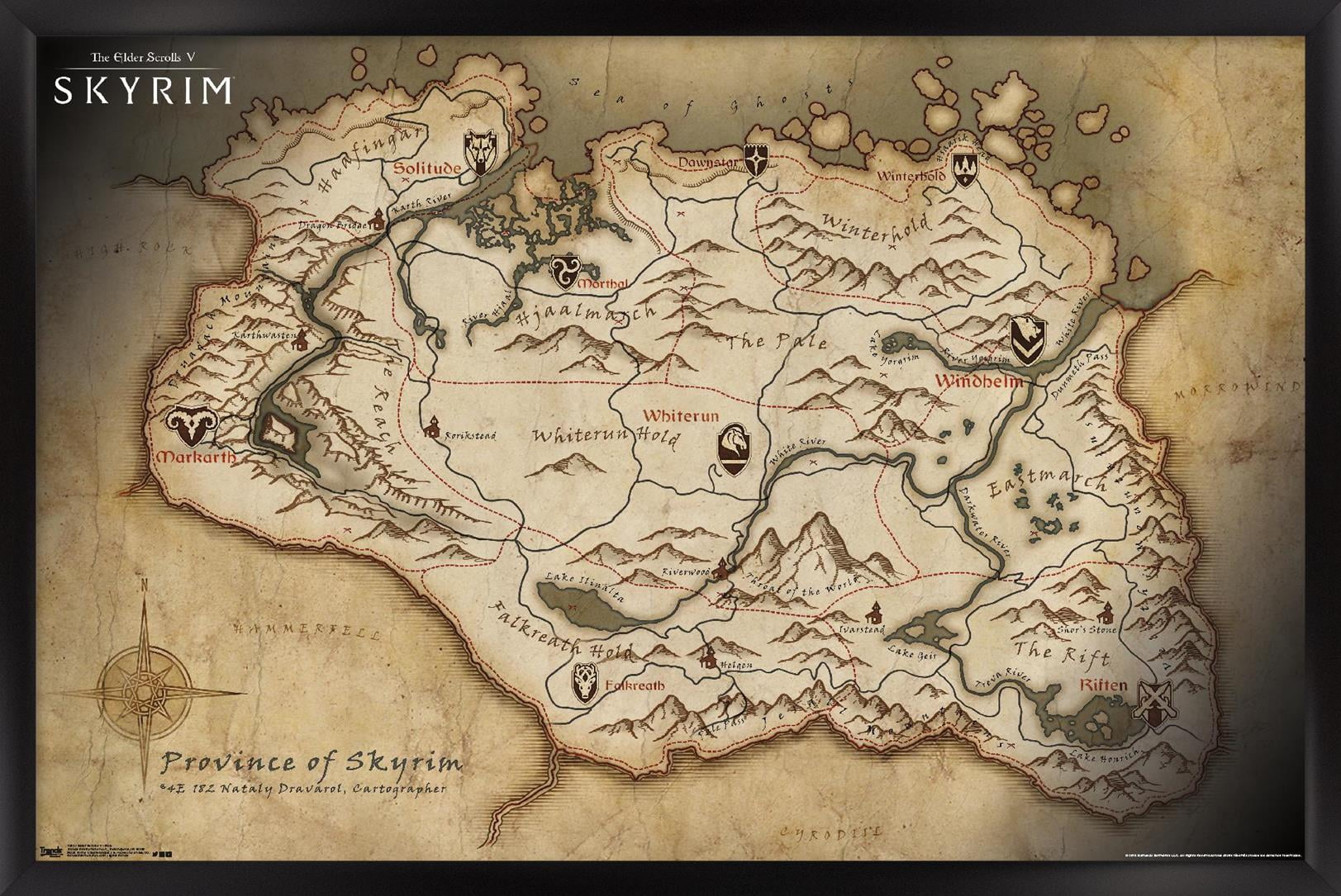 The Elder Scrolls V: Skyrim - Map Wall Poster, 22.375" x 34" Framed ...