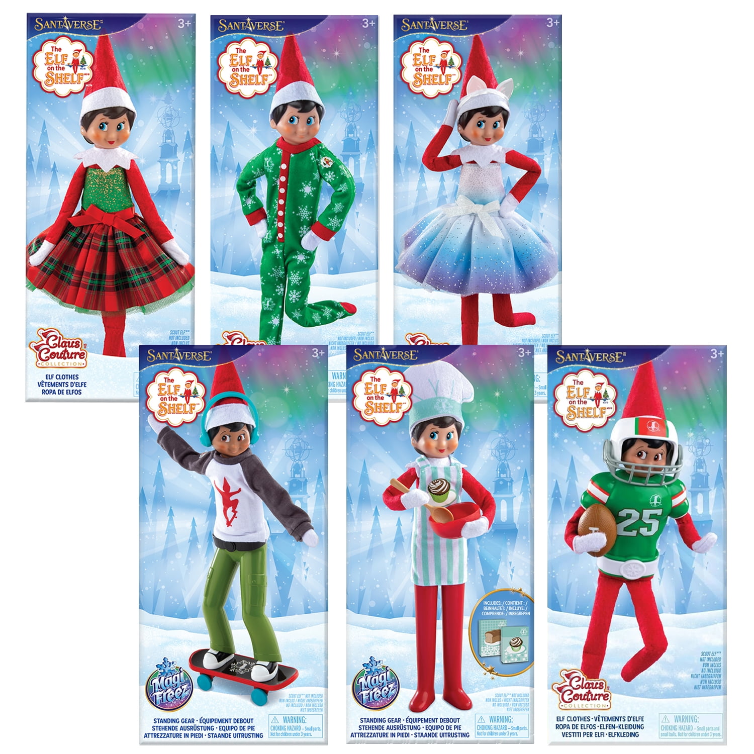 The Elf on The Shelf Claus Couture 2024 Set of 6: Snowflake PJs, Gifts & Glamour Dress ...
