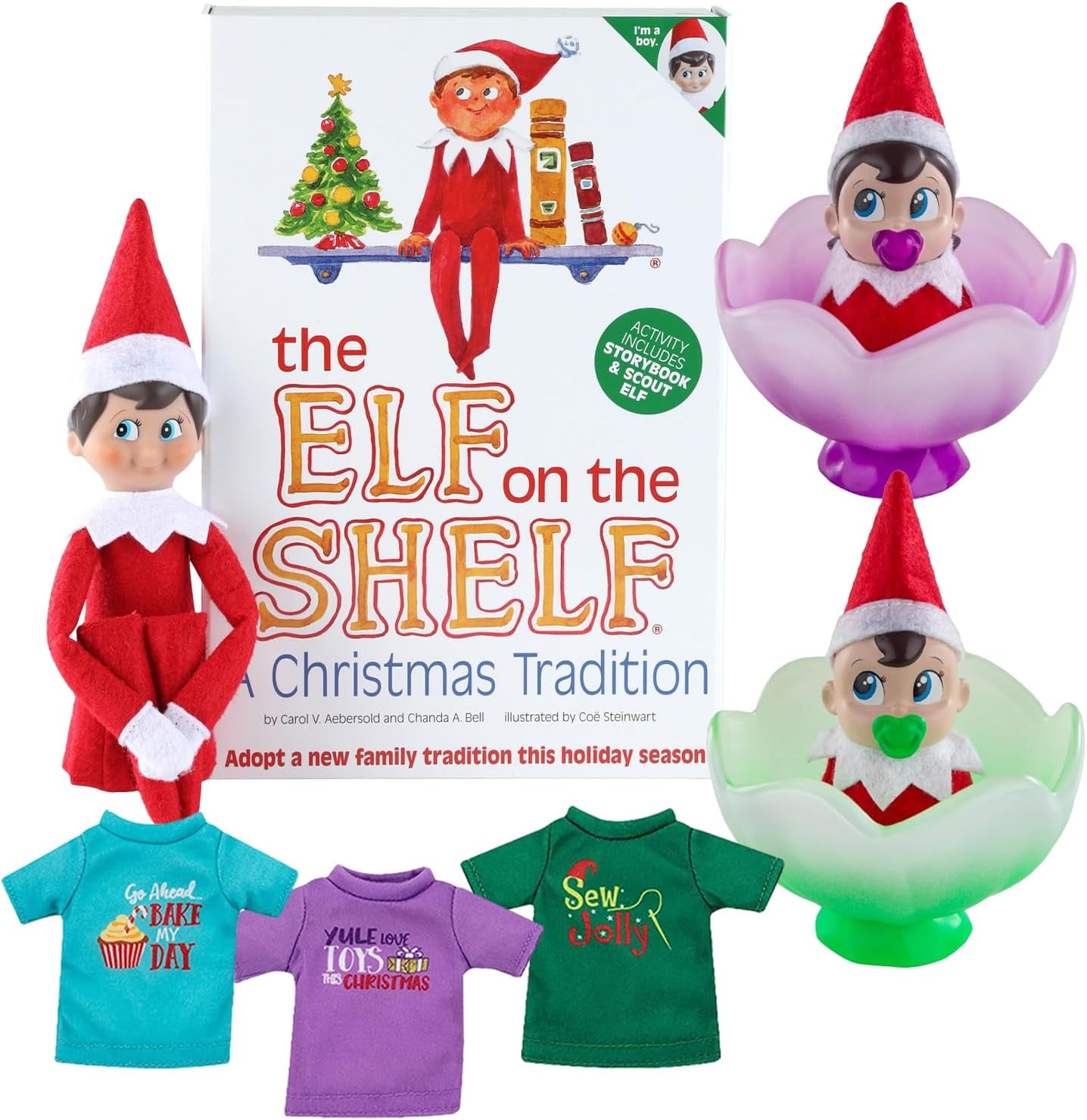 The Elf on The Shelf Bundle: Scout Elf Boy Light Tone, Boy & Girl Frost ...