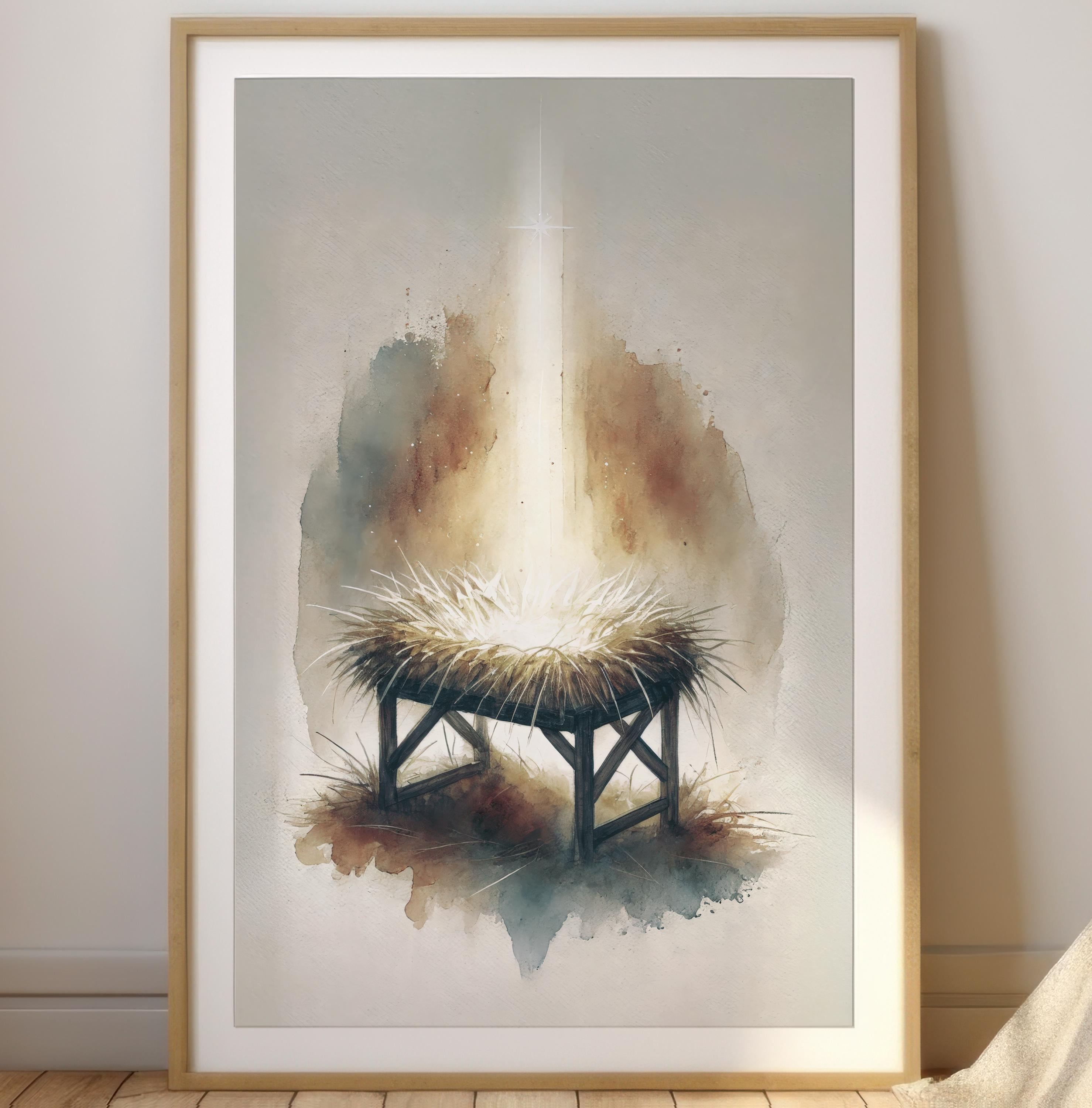 The Empty Manger – Minimalist Kristmas Art Print With Radiant Light ...