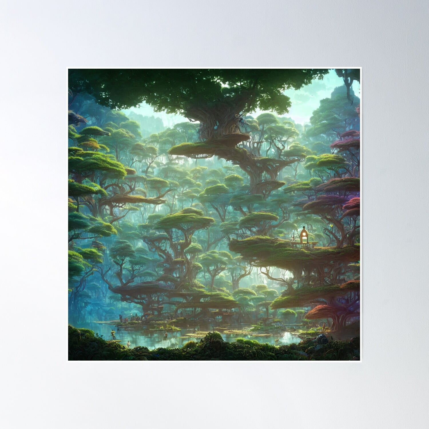 The Enchanted Forest Village Poster Wall Art, Modern Wall Decor, 30x30 ...