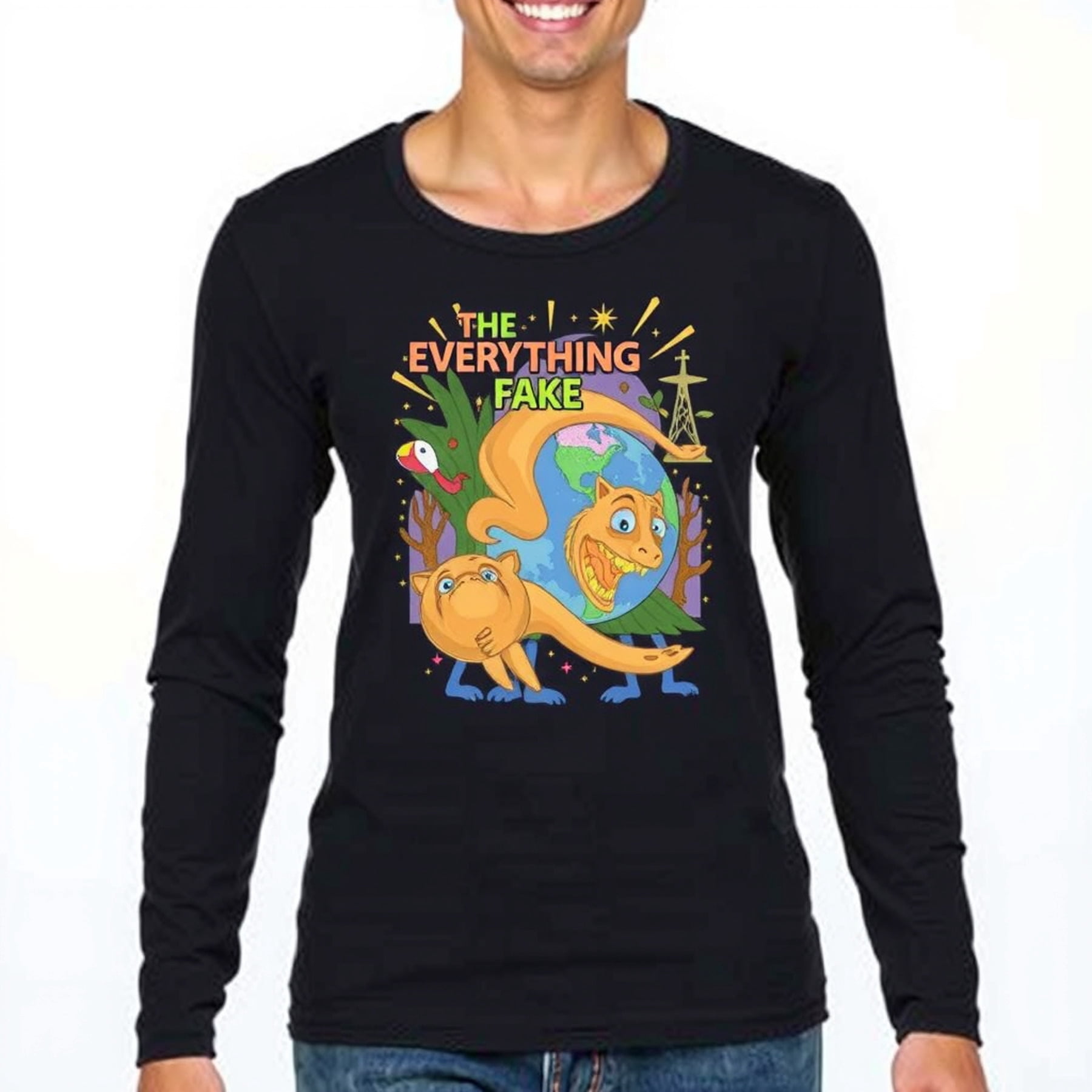 The Everything Cartoon Earth Graphic Black Long Sleeve T-Shirt ...