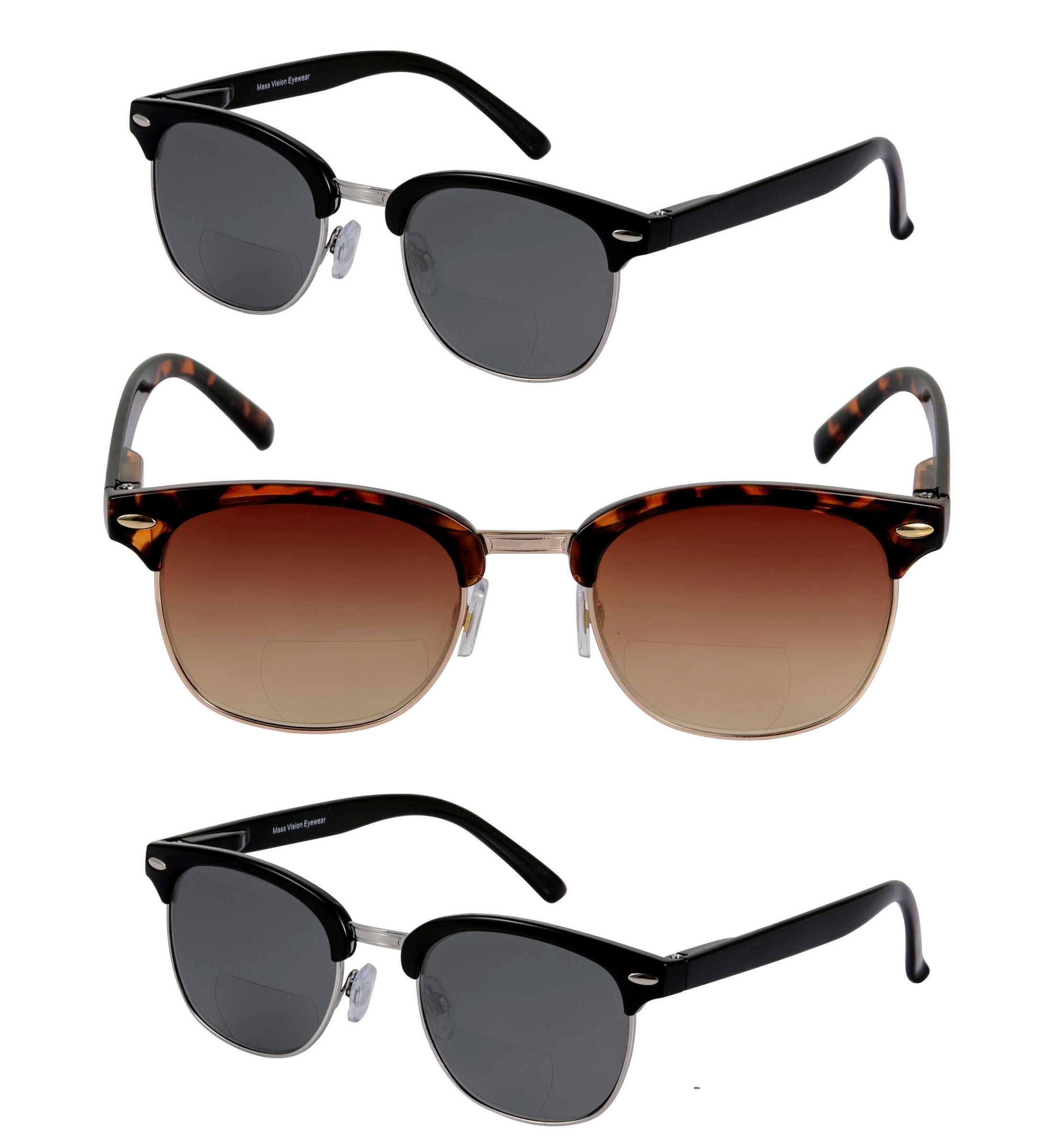 "The Executive" 3 Pair of Classic Unisex Semi-Rimless Bifocal Reading Sunglasses with Maximum UV ...