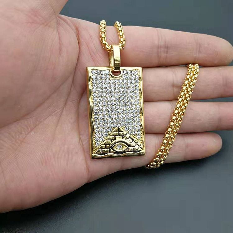 The Eye Of Horus Ankh 14K Yellow Gold Necklace with rhinestone Ancient ...