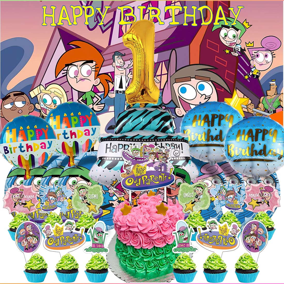 The Fairly OddParents 1st Tableware Balloons Cake Toppers Backdrop ...