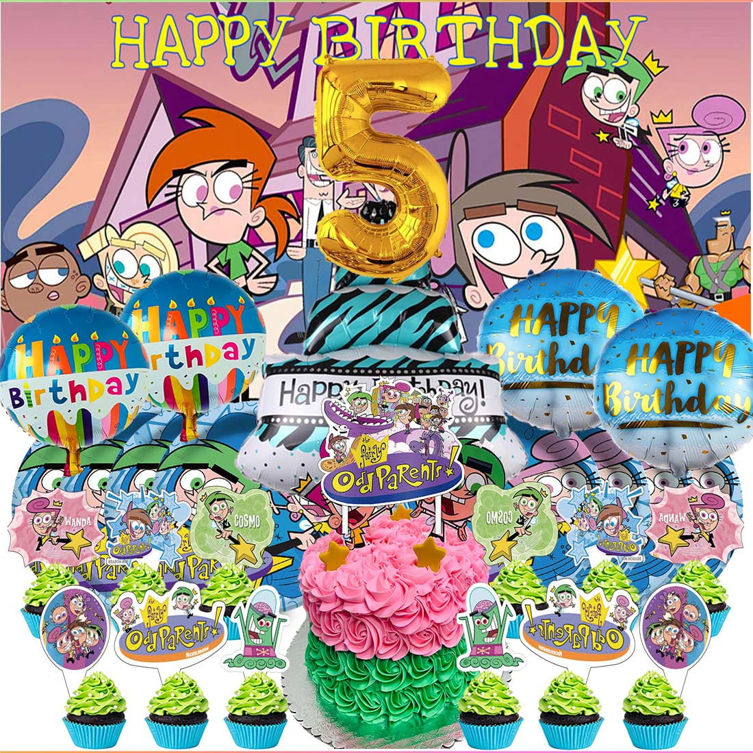 The Fairly OddParents 5th Tableware Balloons Cake Toppers Backdrop ...