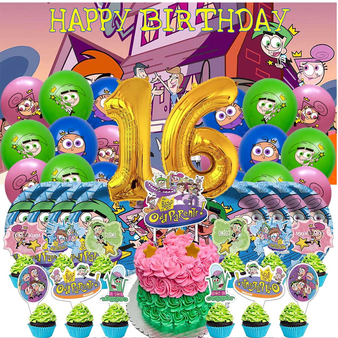 The Fairly OddParents Balloons Party Supplies 16th Decor Tableware ...