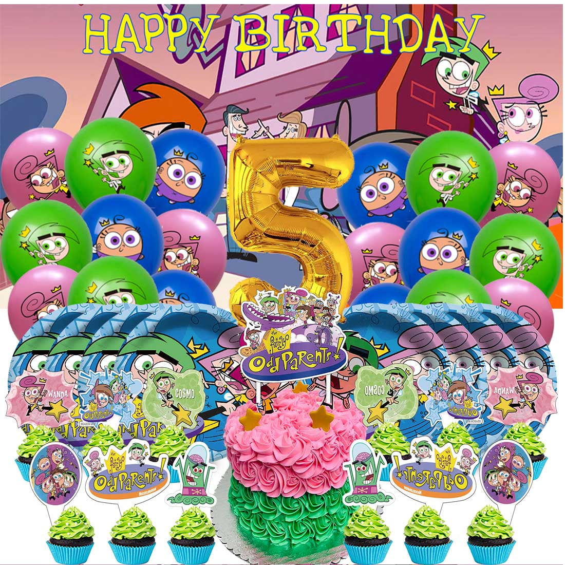 The Fairly OddParents Balloons Party Supplies 5th Decor Tableware ...