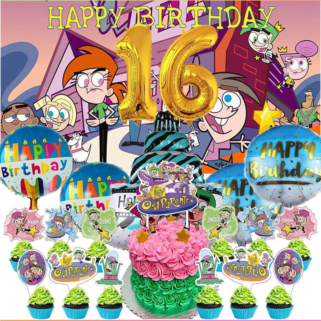 The Fairly OddParents Party Supplies Decor 16th Kit Balloons Birthday ...