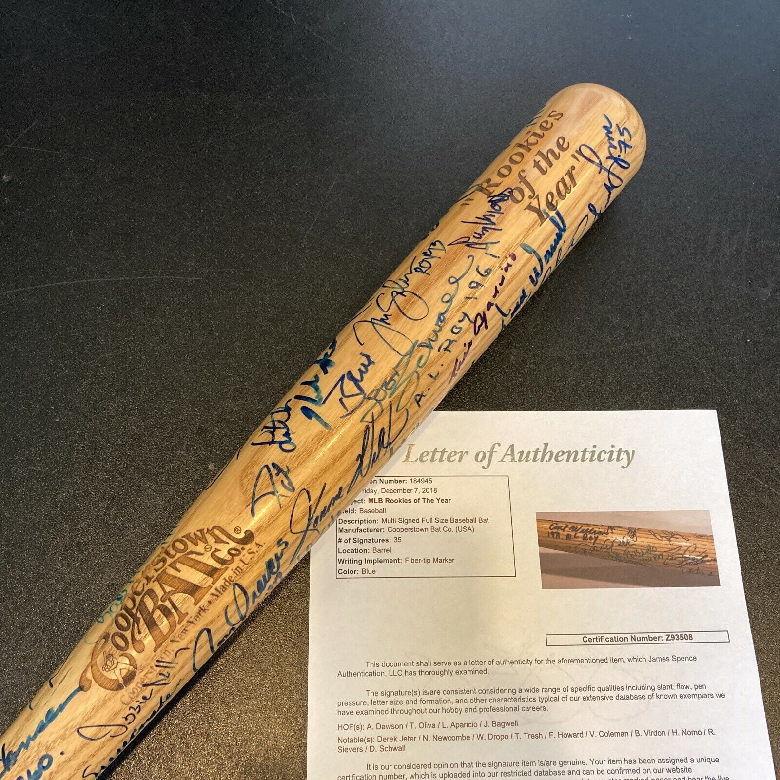 The Finest Derek Jeter Rookie Of The Year Winners Signed Baseball Bat ...