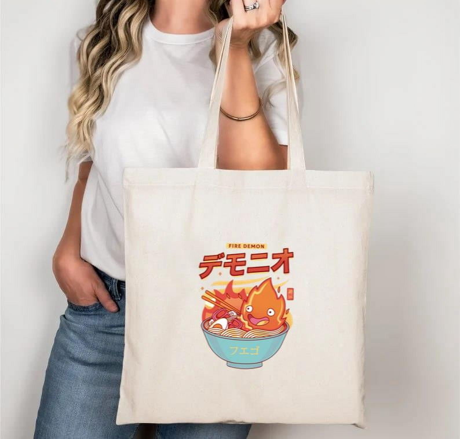 The Fire Demon Tote Bag with Calcifer Howl's Moving Castle Ramen Art ...