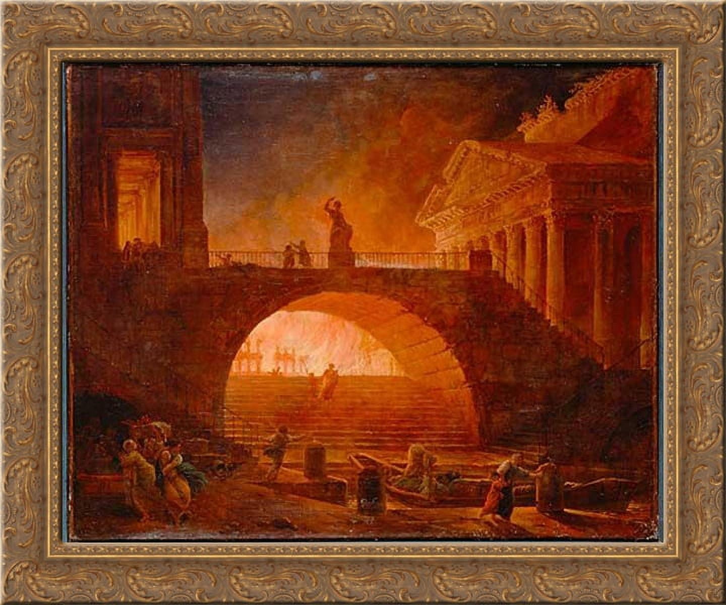 The Fire of Rome, 18 July 64 AD 24x20 Gold Ornate Wood Framed Canvas ...