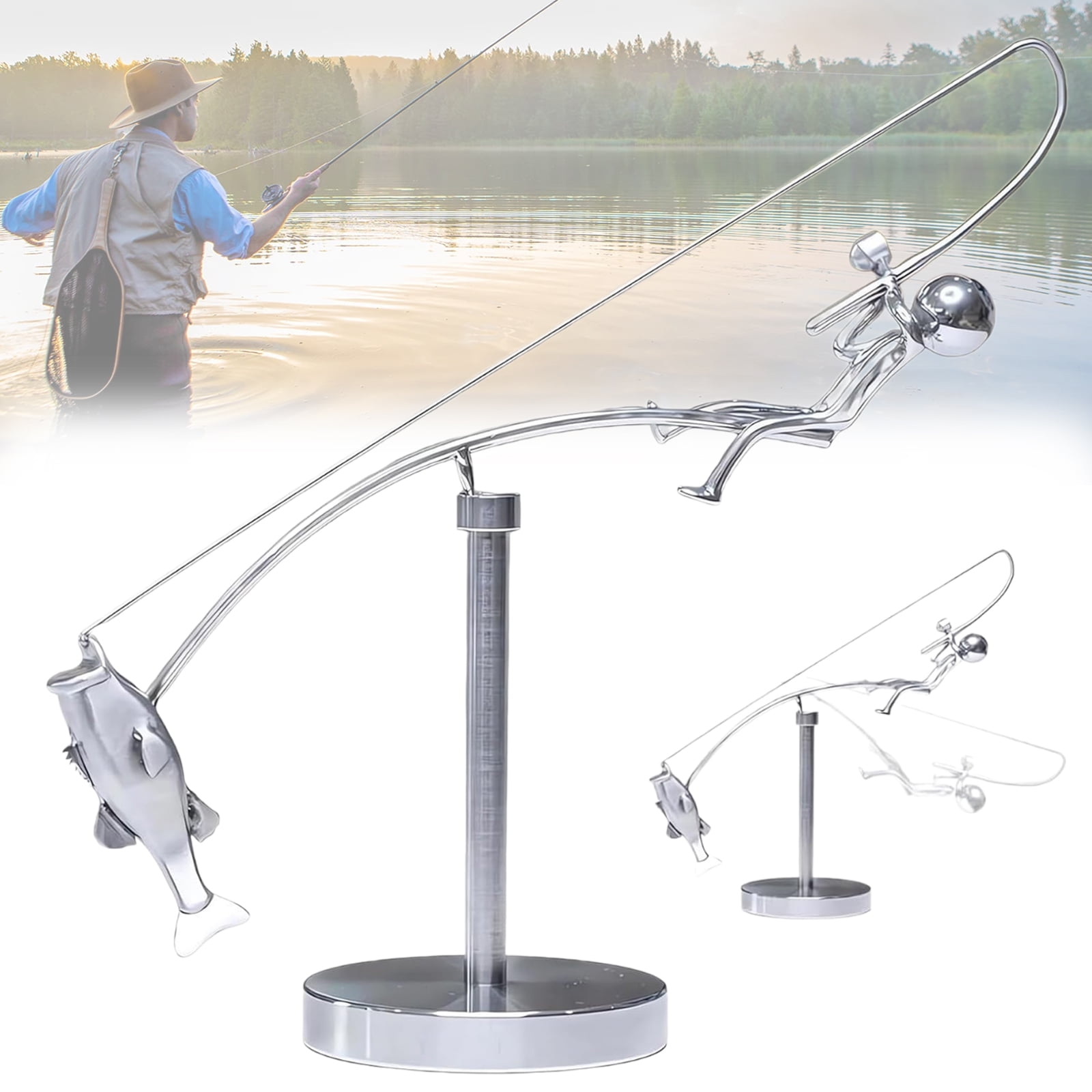 The Fisherman Balancing Sculpture Kinetic Fishing Sculpture Metal Fishing Statue Fishing Rod ...