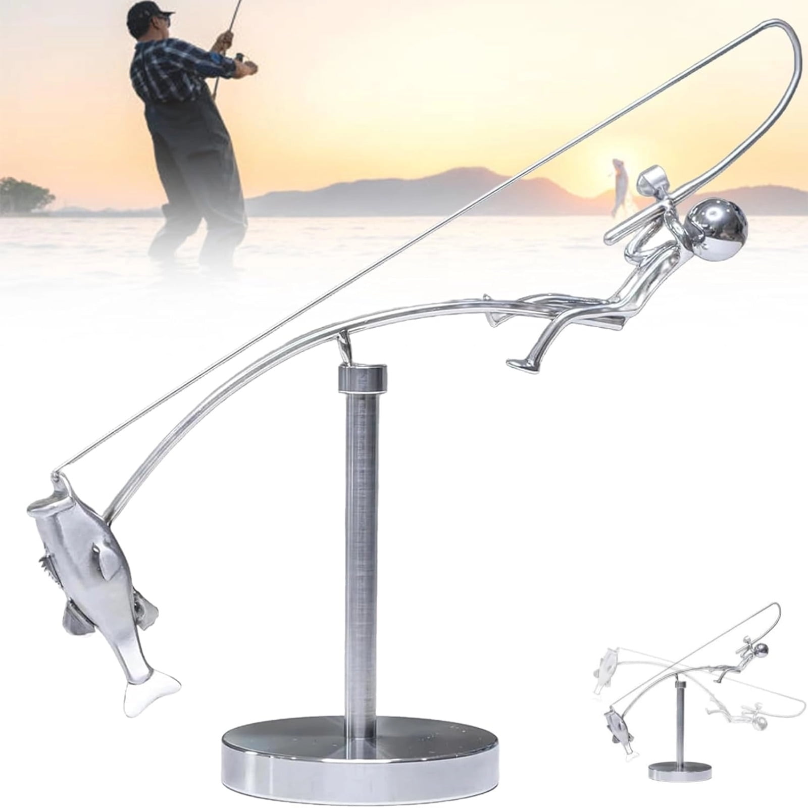 The Fisherman Balancing Sculpture, Kinetic Fishing Sculpture, Metal ...