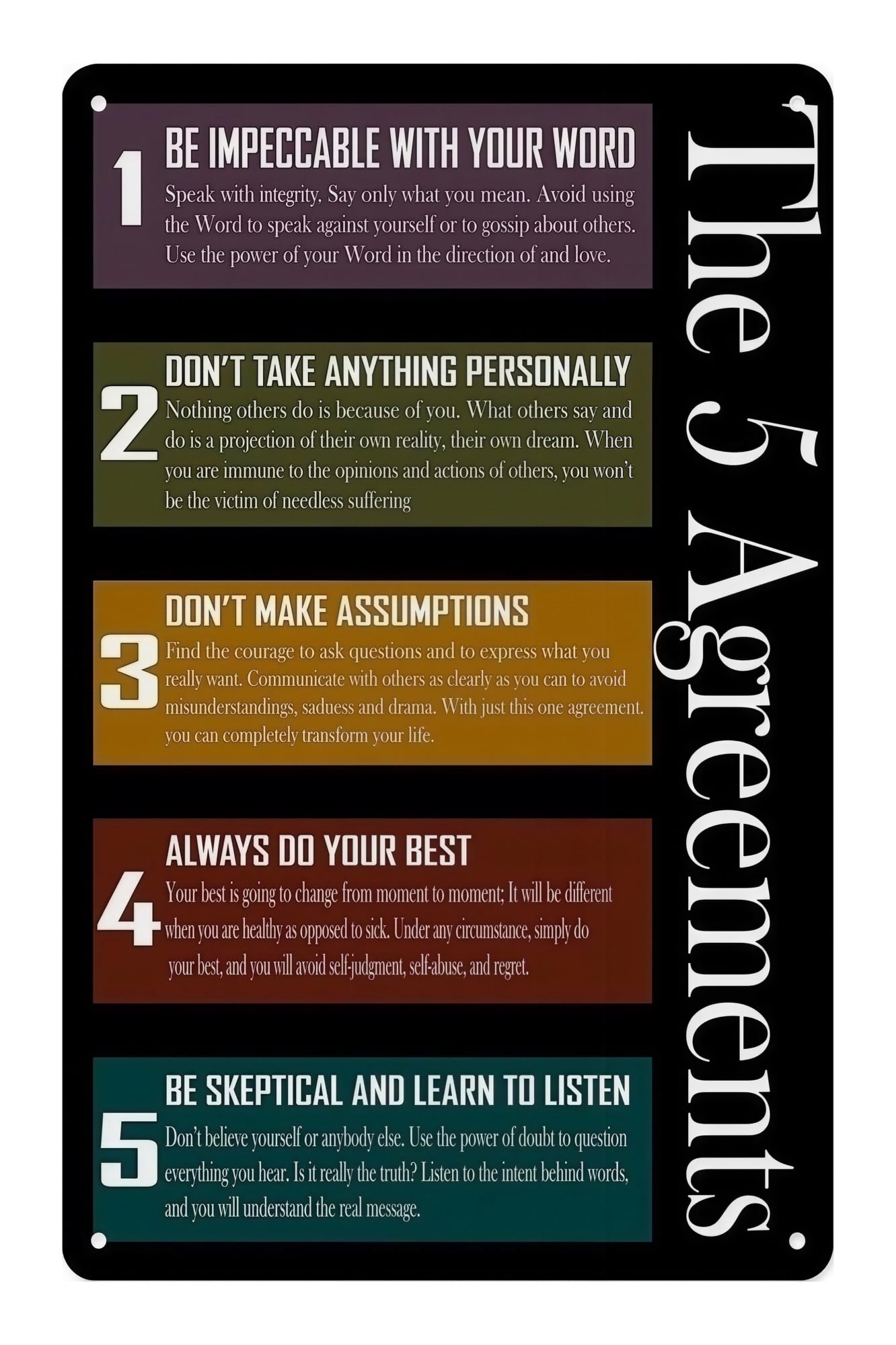 The Five Agreements Poster Toltec Wisdom Principles Inspirational Wall ...