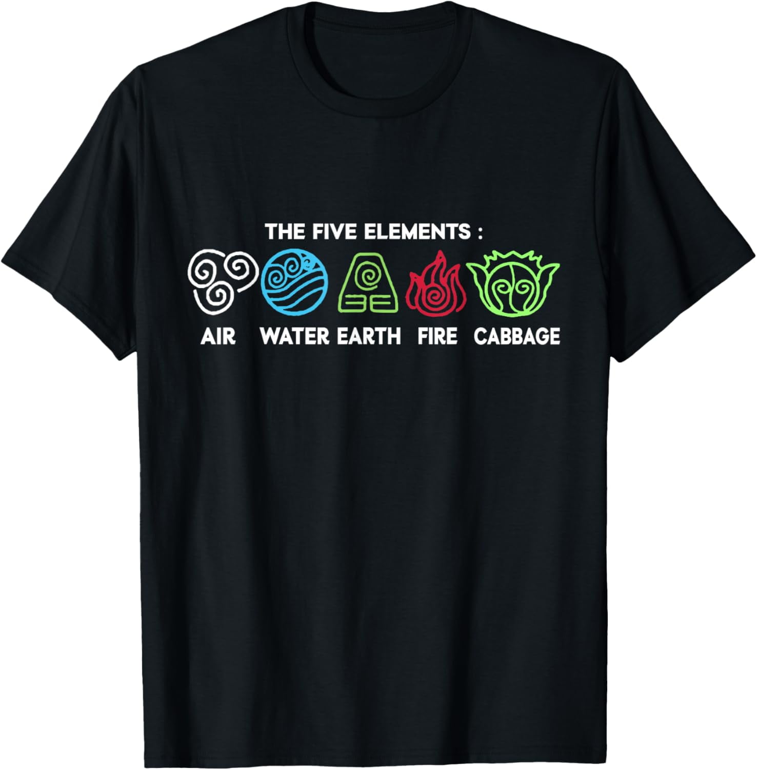 The Five Elements Air Water Earth Fire Cabbage Women Men T-Shirt ...