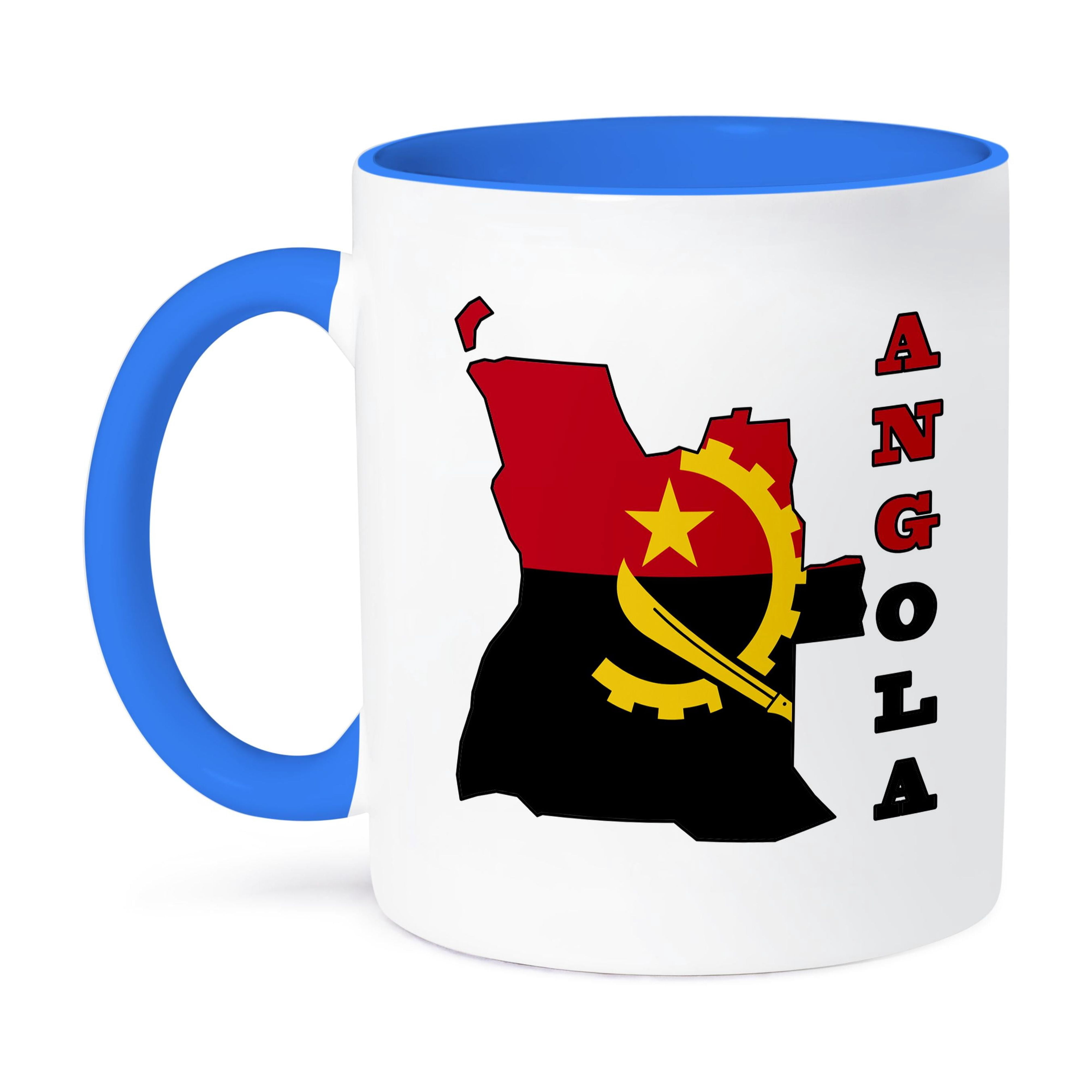 The Flag Of Angola In The Outline Map And Name , Angola, 15oz Two-Tone ...