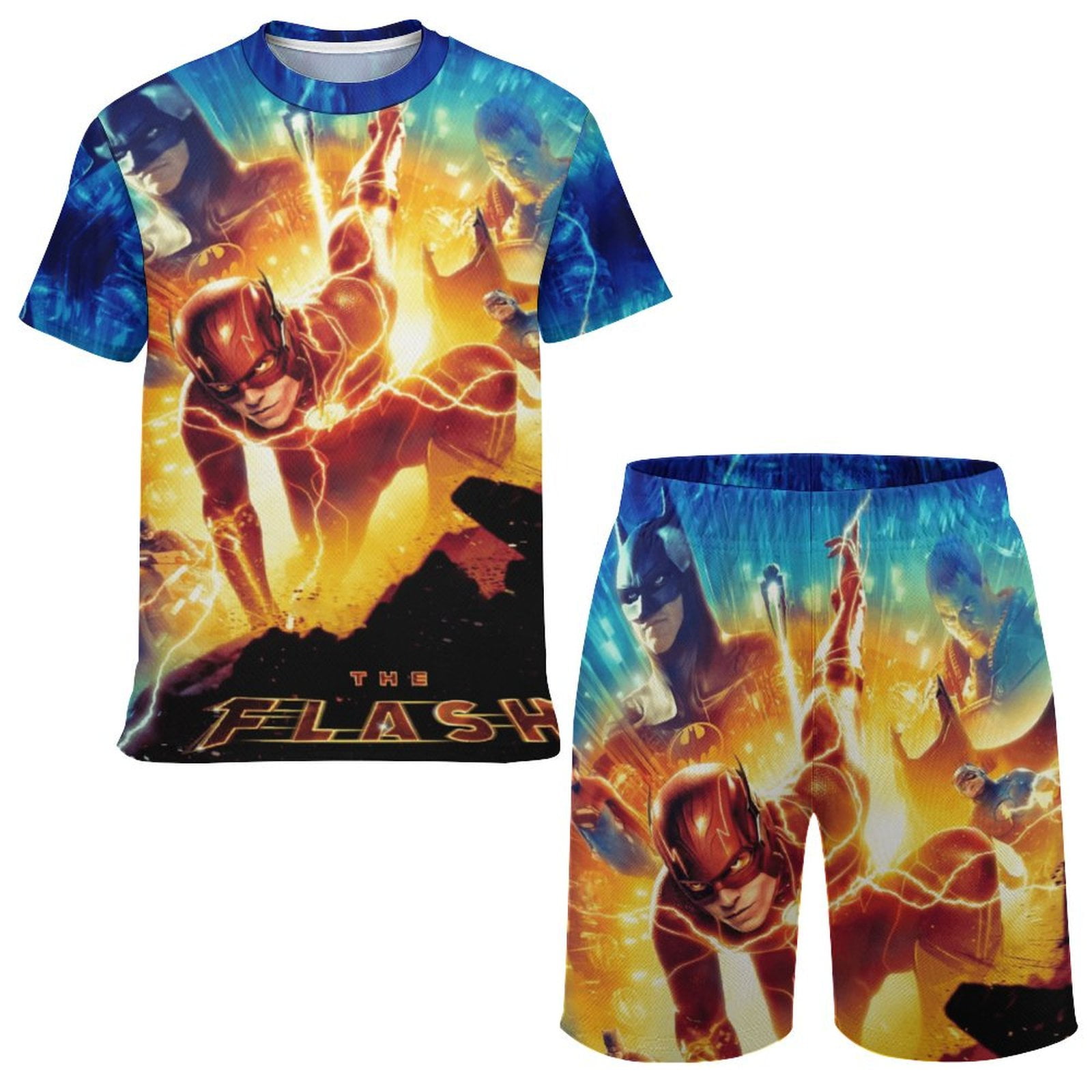 The Flash Boys Short Sleeve T-Shirt And Shorts Outfit Set Activewear Mesh Short Set for Kids ...