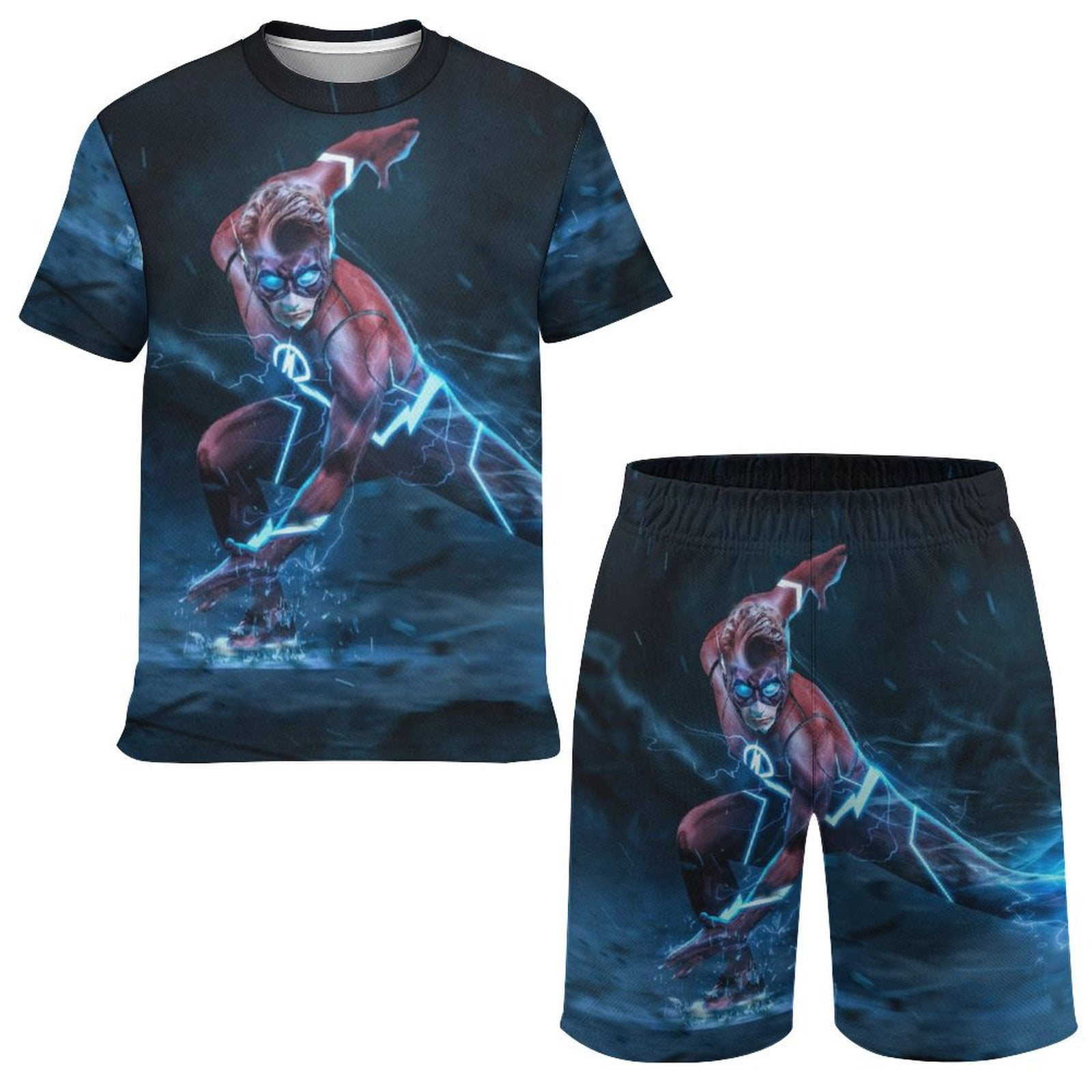 The Flash Boys Short Sleeve T-Shirt And Shorts Outfit Set Activewear Mesh Short Set for Kids ...