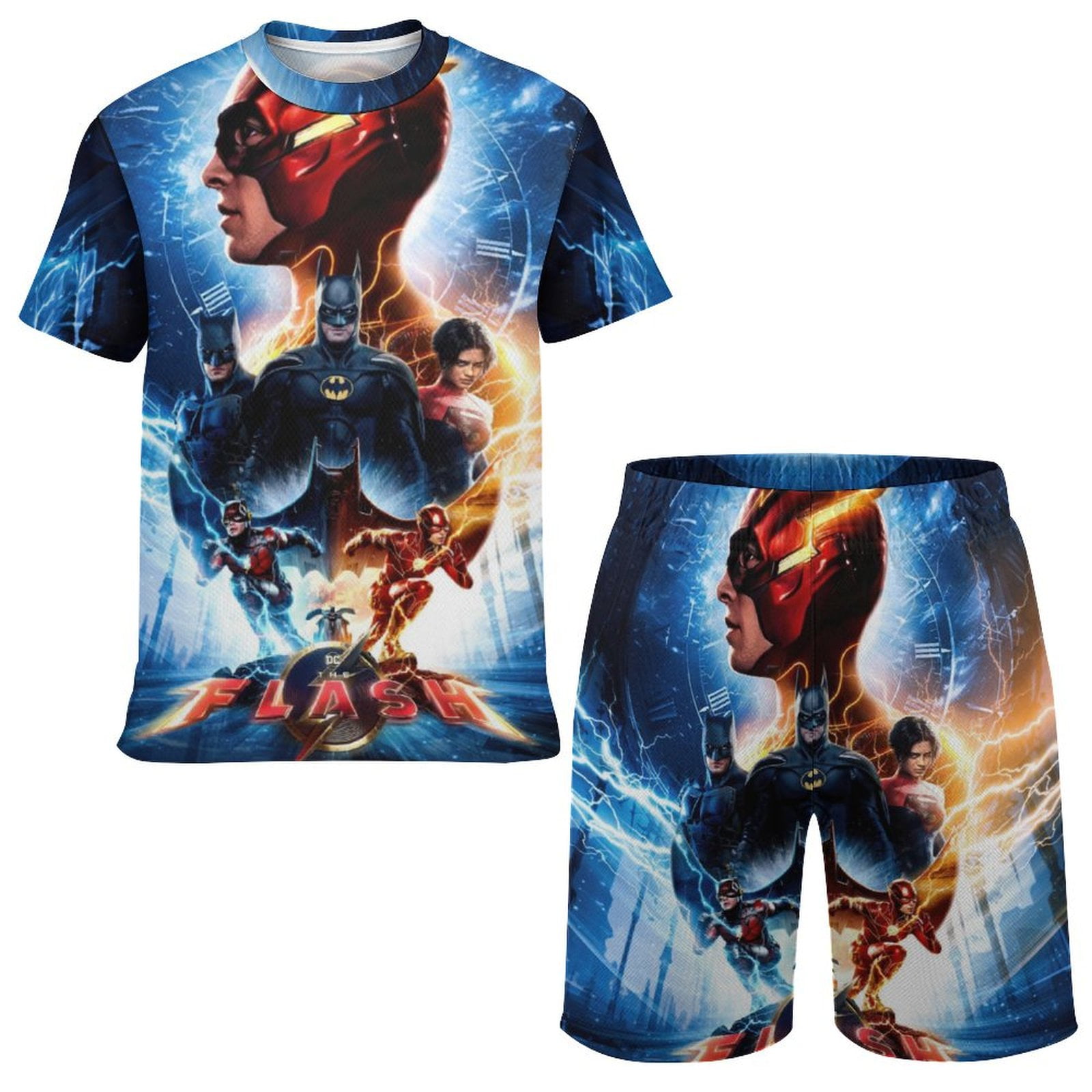 The Flash Boys Short Sleeve T-Shirt And Shorts Outfit Set Activewear Mesh Short Set for Kids ...