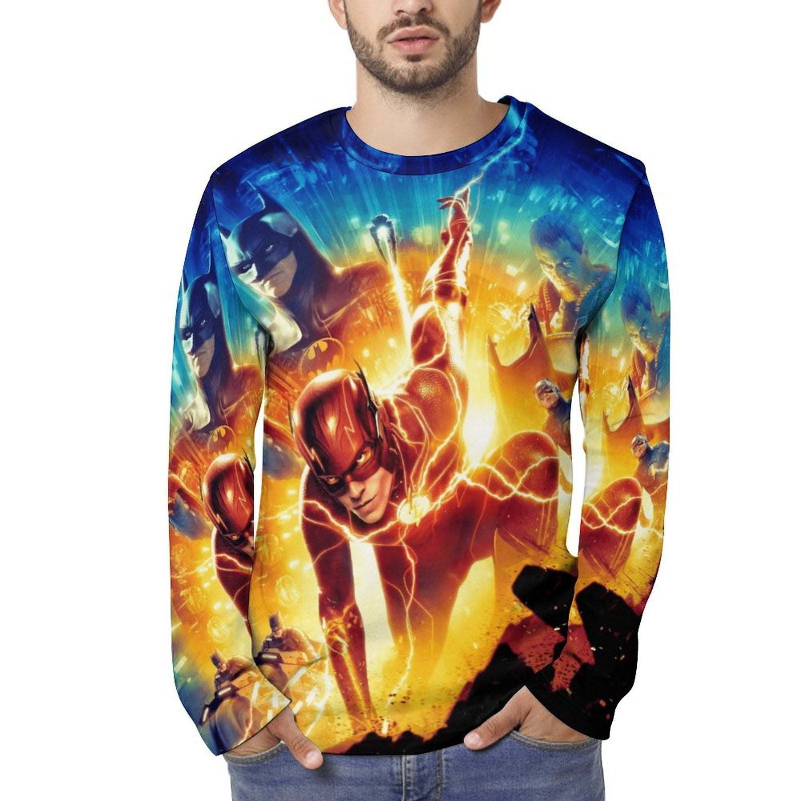 The Flash T Shirt 3D Printed Crewneck Graphic Long Sleeve Tees for Mens ...