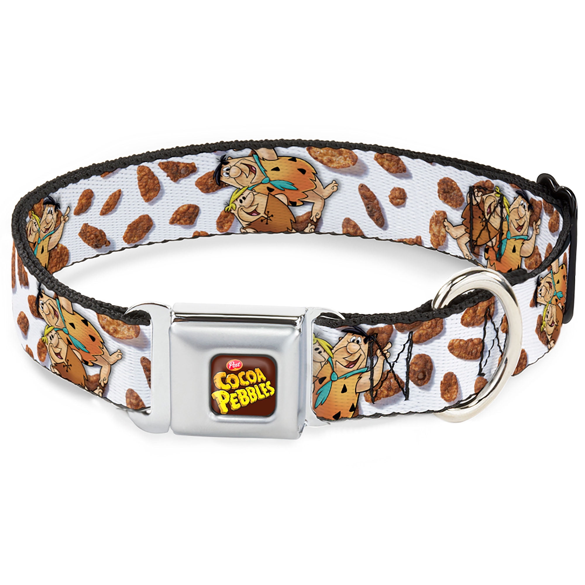 The Flintstones Pet Collar, Dog Collar Metal Seatbelt Buckle, Cocoa Pebbles Fred and Barney Pose ...