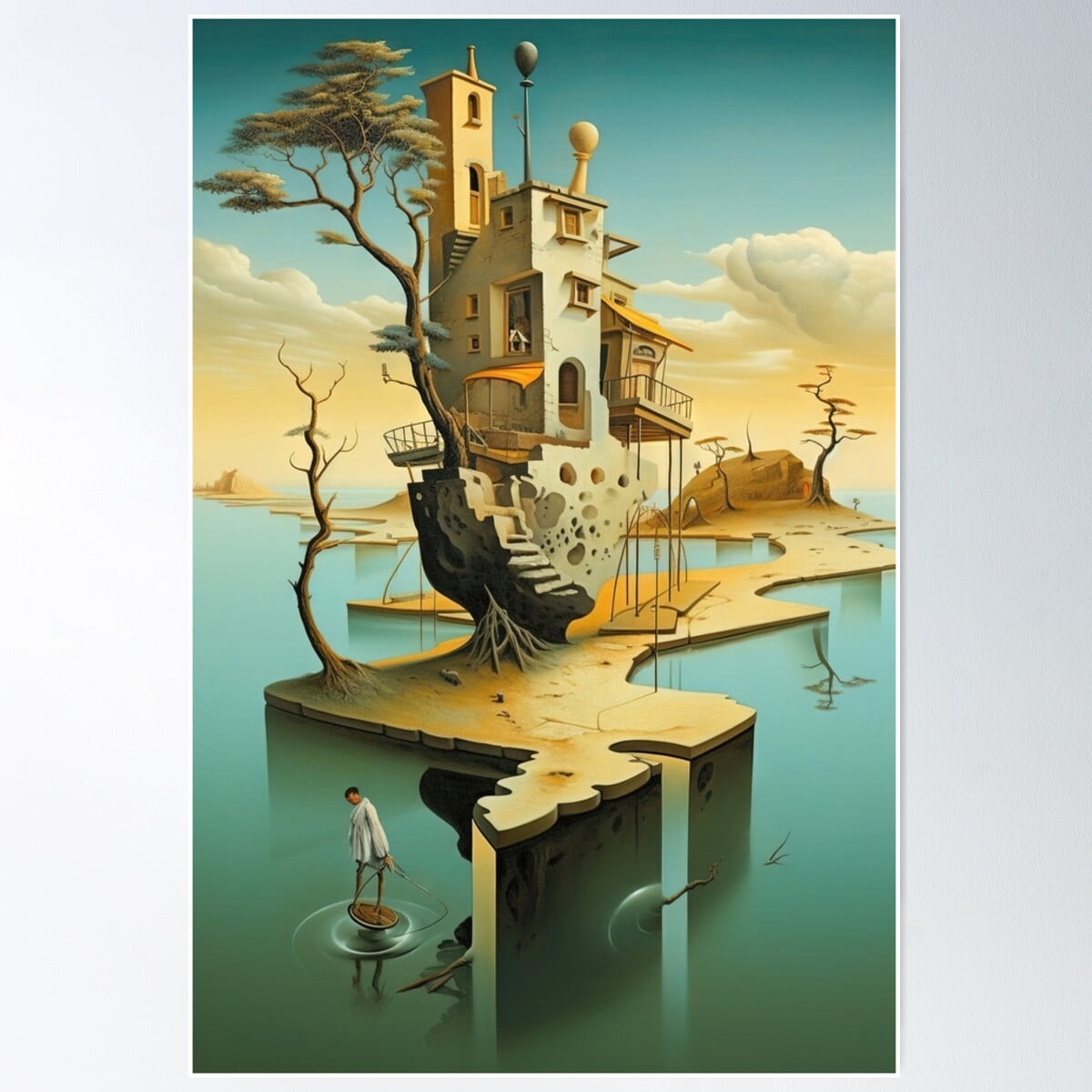 The Floating Homestead: A Surreal Mirage Poster Wall Art, Modern Wall ...