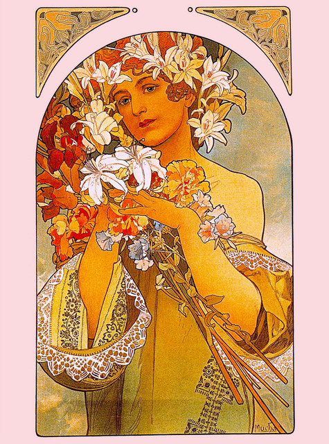 The Flower French Nouveau Alphonse Mucha Vintage Advertisement Print ...
