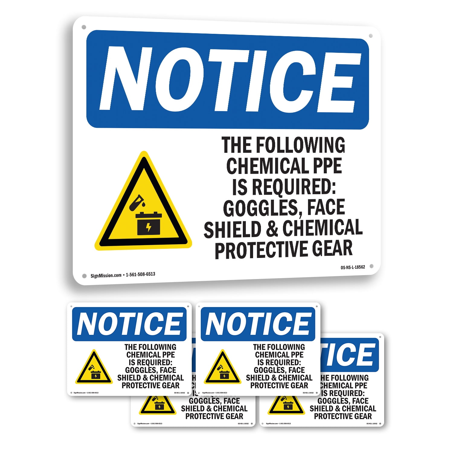 The Following Chemical PPE Required OSHA Notice Aluminum Sign 24 Inch x ...