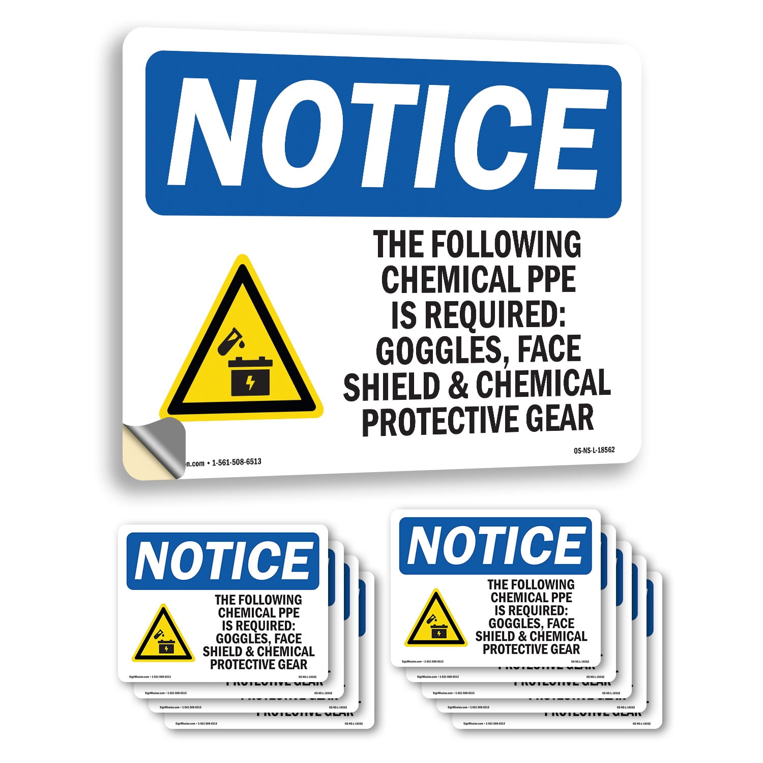 The Following Chemical PPE Required With Symbol OSHA Notice Vinyl Decal ...