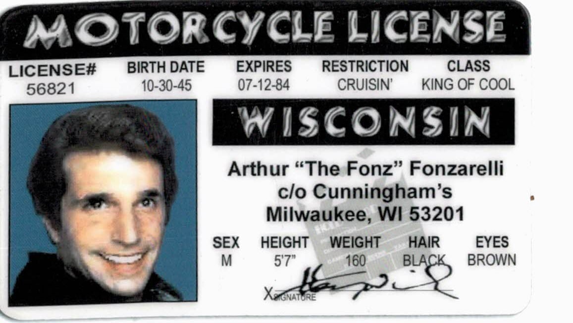 “The Fonz” Motorcycle driver License - Walmart.com
