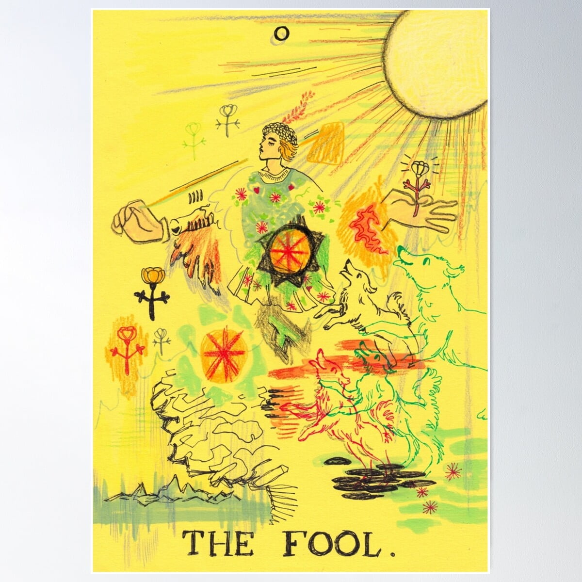 The Fool Tarot Card Illustration Poster Wall Art, Modern Wall Decor For ...