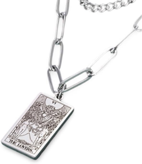 The Fool Tarot Card Layered Pendant Necklace, Paperclip And Curb Chain ...