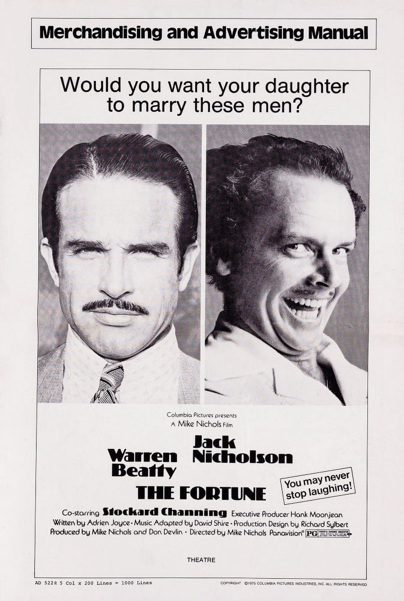 The Fortune Us Poster Art From Left: Warren Beatty Jack Nicholson 1975 ...