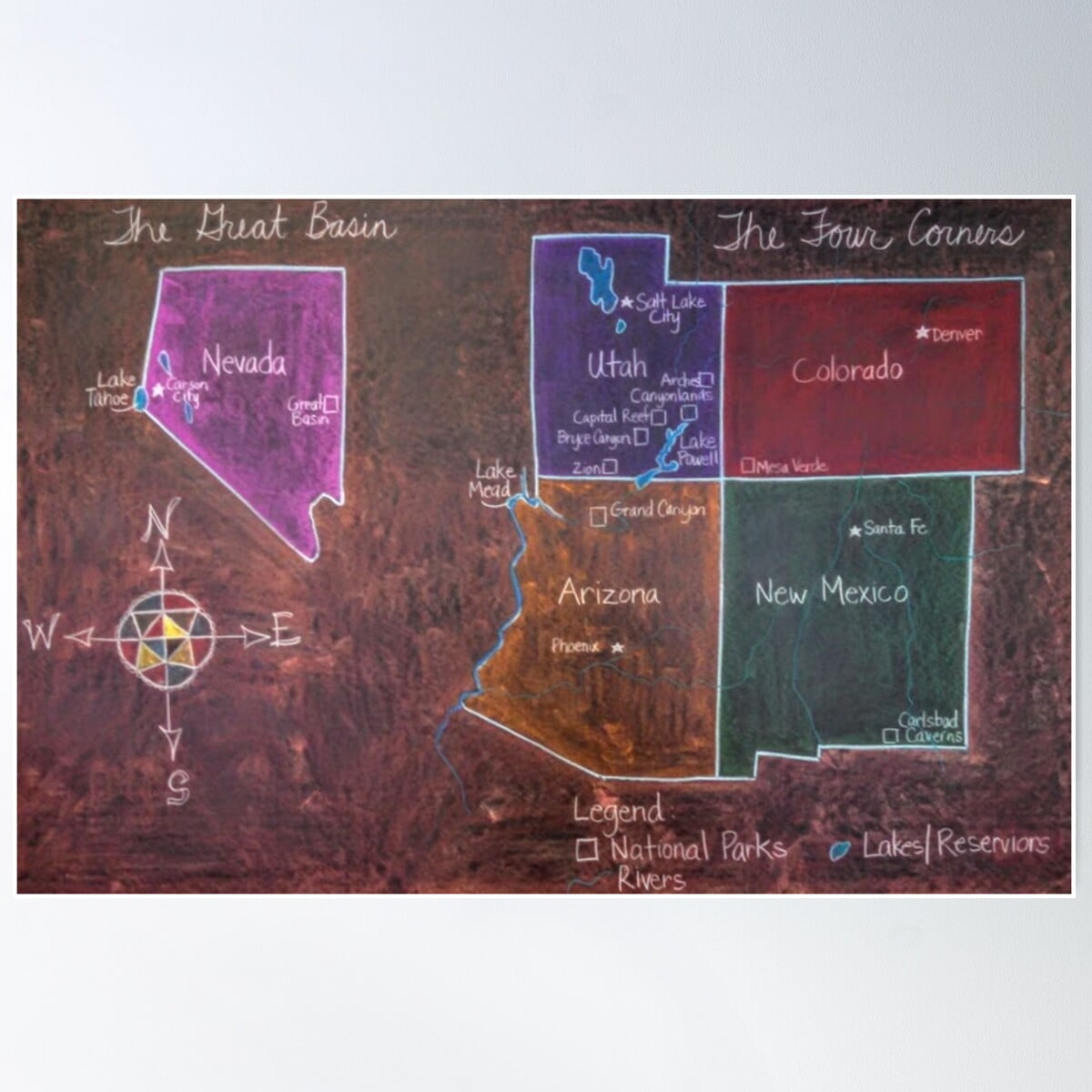 The Four Corners And The Great Basin Poster Wall Art, Modern Wall Decor ...