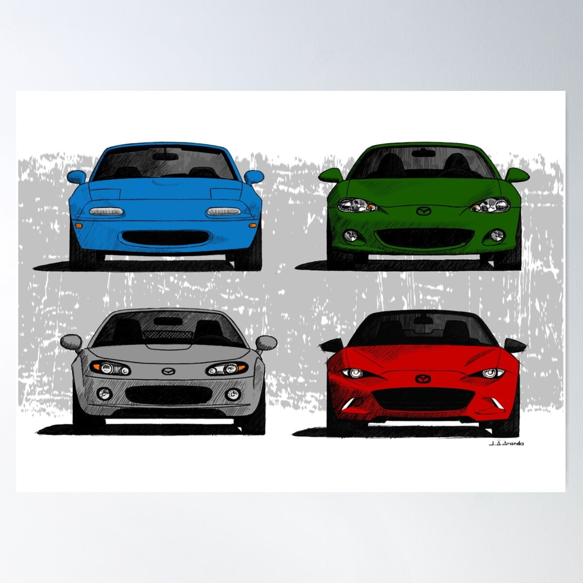 The Four Generations Of The Mx5 Miata Poster Wall Art, Modern Wall ...