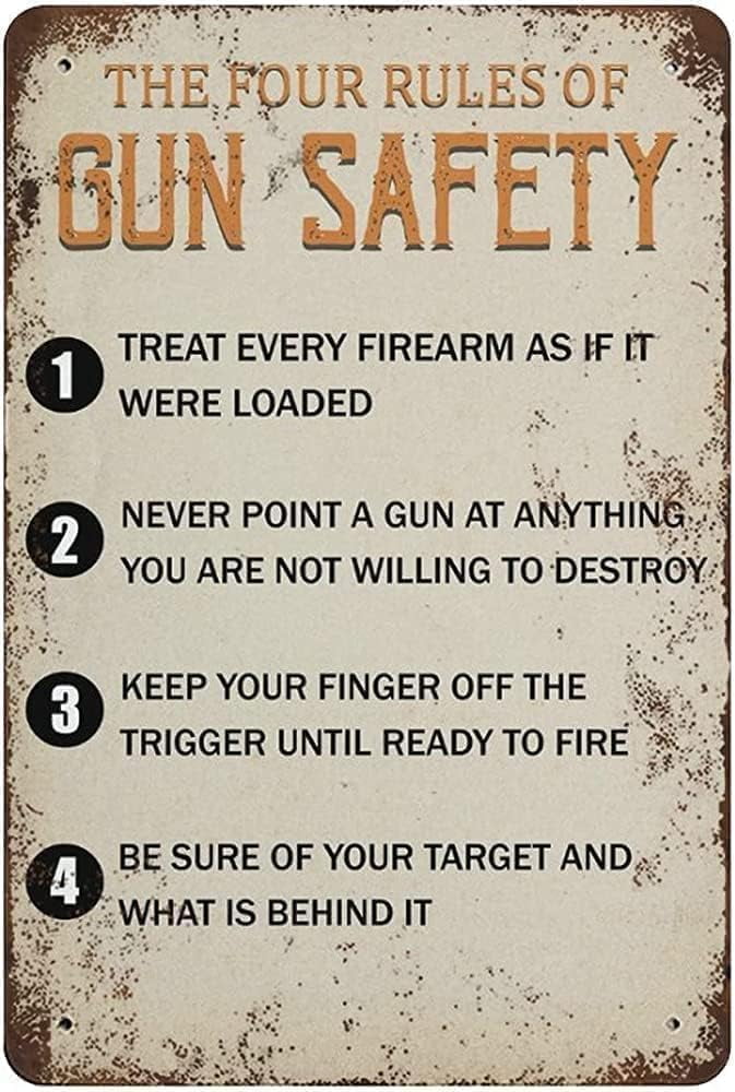 The Four Rules Of Gun Safety Metal Sign Wall Art For Home Bedroom ...