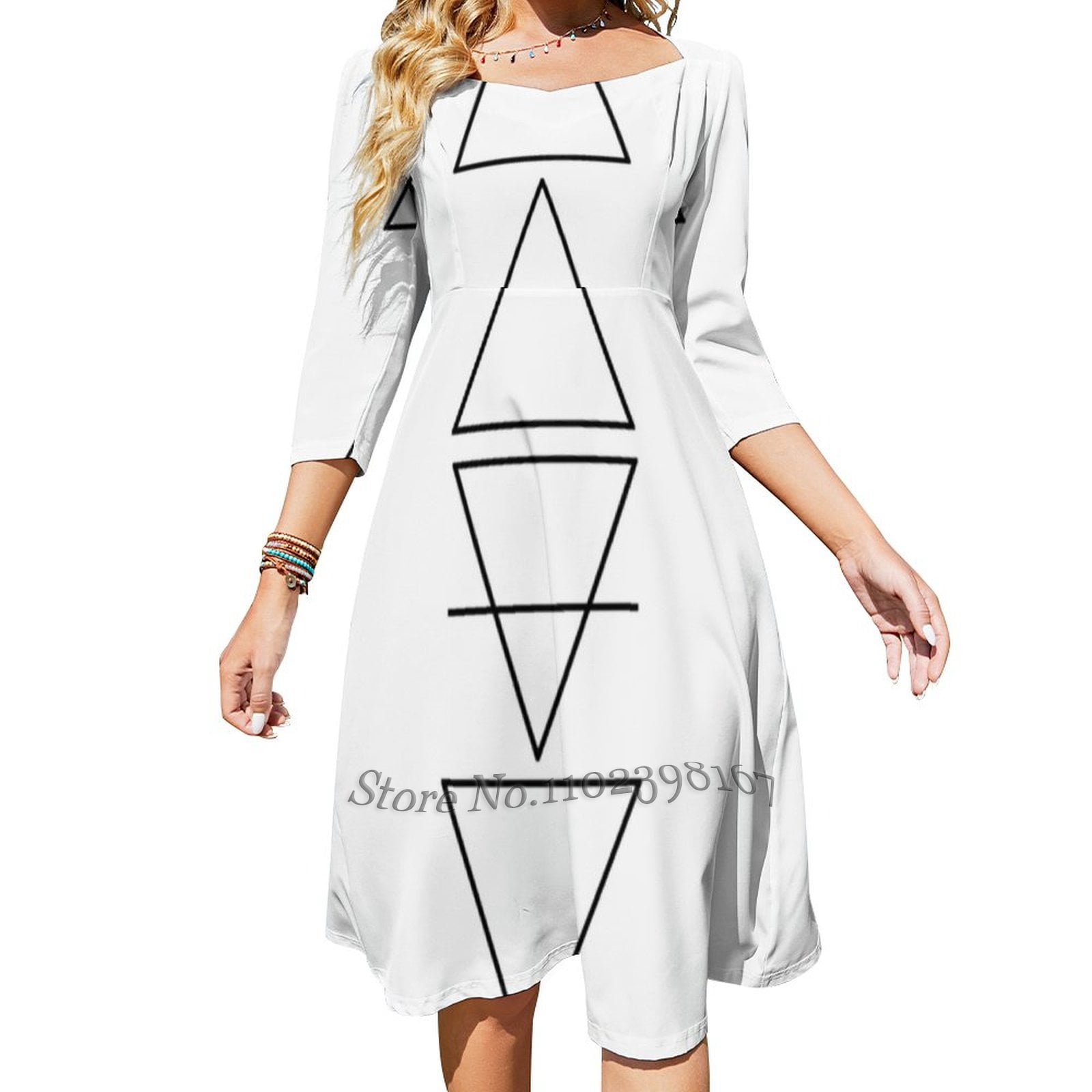 The Four Square Neck Dress Cute Loose Print Dresses Elegant Beach Party ...