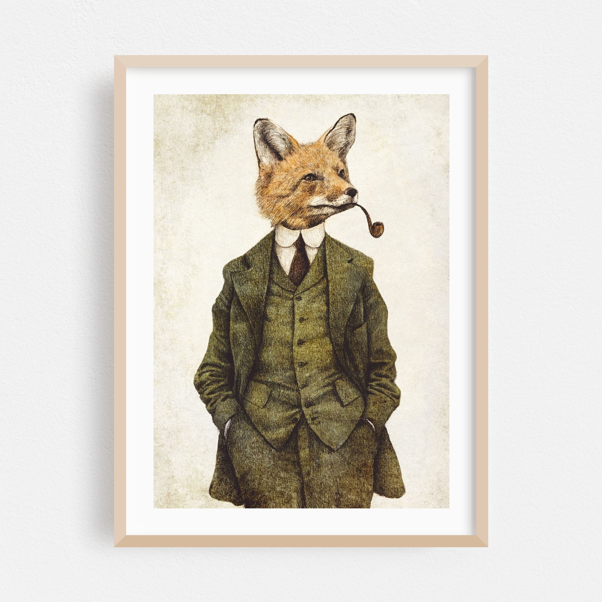 The Fox - Drawing Surrealism Humor Vintage Retro Oak Framed Wall Art ...