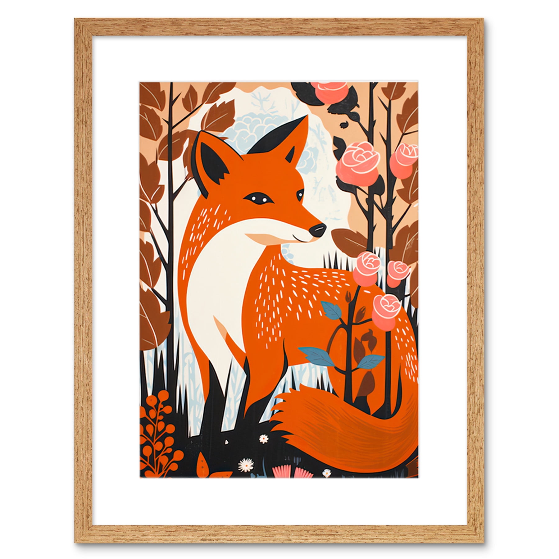 The Fox and Rose Bush Pastel Colour Autumn Forest Landscape Flowers ...