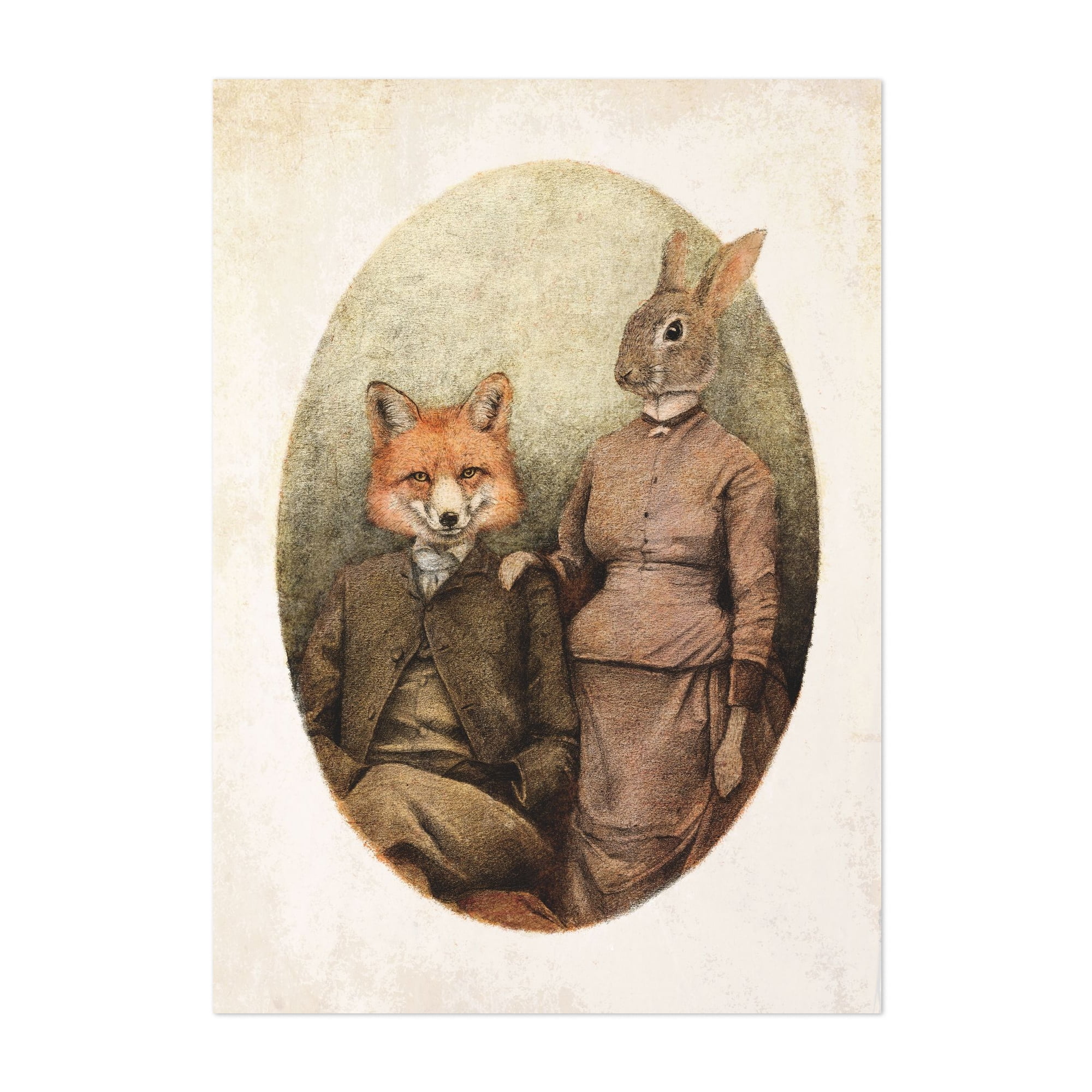 The Foxes - Drawing Vintage Surrealism Humor Rustic Fantasy Unframed ...